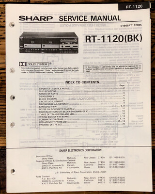 Sharp RT-1120 Cassette Service Manual *Original* | eBay