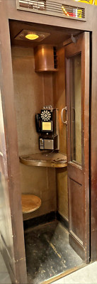 Vintage Wooden Walnut Phone Booth with Bench, Sliding Door, Payphone ...