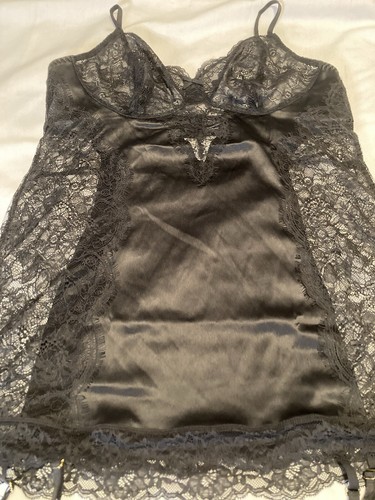 NWOT Victoria's Secret Black Lace Sheer Negligee Sleep Slip W/ Garter ...