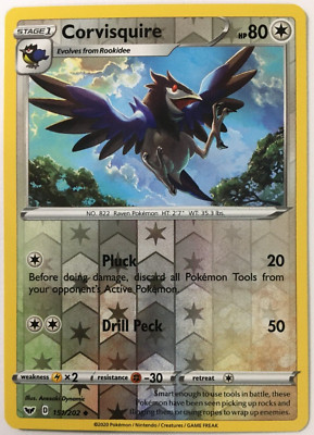 POKEMON CORVISQUIRE 151/202 SWORD & SHIELD UNCOMMON REVERSE HOLO NEAR ...
