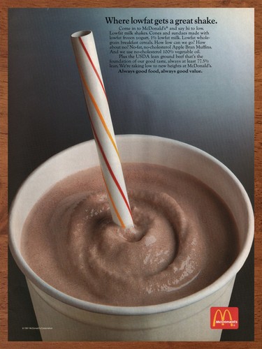 1991 McDonald's Milkshake Print Ad/Poster Ice Cream Shake Fast Food Pop ...
