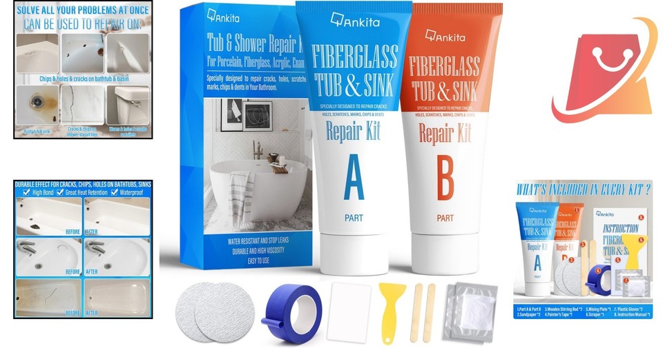 Tub Repair Kit White Enamel Fiberglass Acrylic Porcelain Patch Crack ...