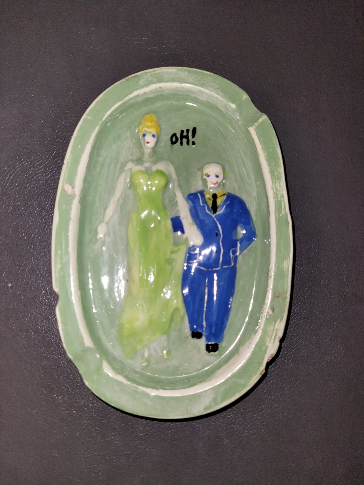 Vintage Risqué Ceramic Ash Tray Ashtray Dressed Up Couple Top & Bottom ...