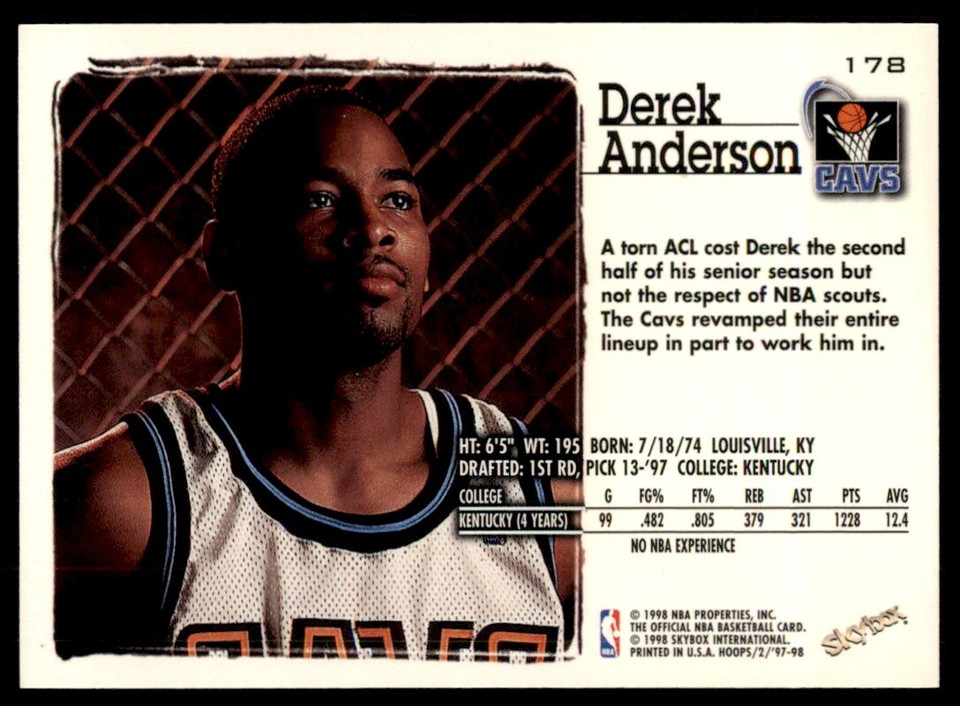 1997-98 Nba Hoops Derek Anderson RC Cleveland Cavaliers #178 | eBay