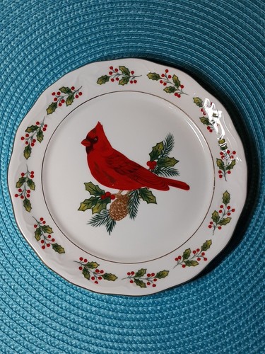 Gibson "Holiday Cardinals" 7" Plate Gold Trim Holly Christmas VTG | eBay