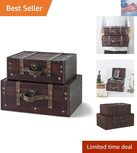 Decorative Vintage Suitcase Boxes with Hinged Lids – Set of 2, Old ...