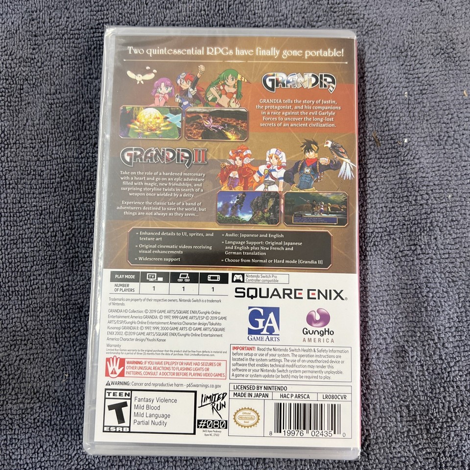 Grandia HD Collection (Switch, 2020) US VERSION Ship with in 24 hours ...
