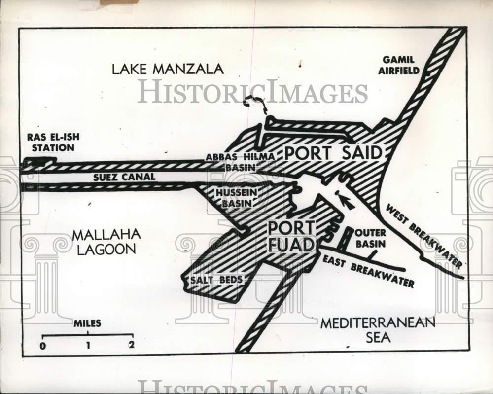1956 Press Photo Map of Port Said and Port Fuad in Egpty - tuw04901 | eBay