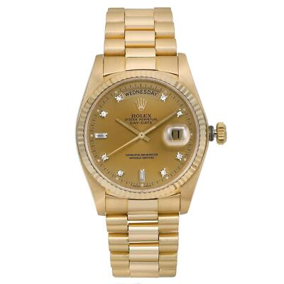 Rolex Day-Date 36mm 18K Gold Champagne Diamond Dial Automatic Mens ...