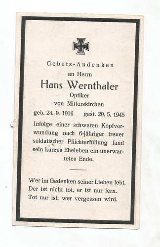 German WW2 -- Soldier Death Card * ORIGINAL * Died Of Wounds 1945 | eBay