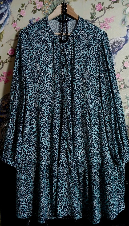 Vintage style teal black & white leopard print smock dress size 16 from ...