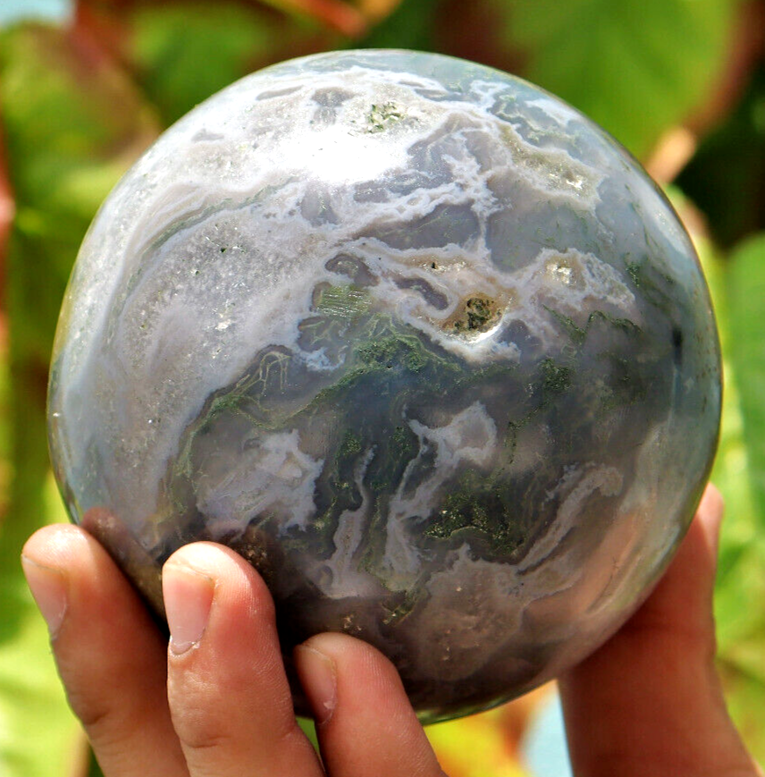90MM Green Moss Agate Sphere Natural Healing Crystal Chakra Energy ...