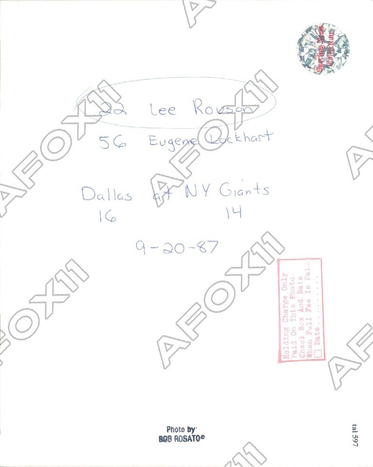 1987 New York Giants Lee Rouson VS Dallas Cowboys Eugene Lockhart Press ...