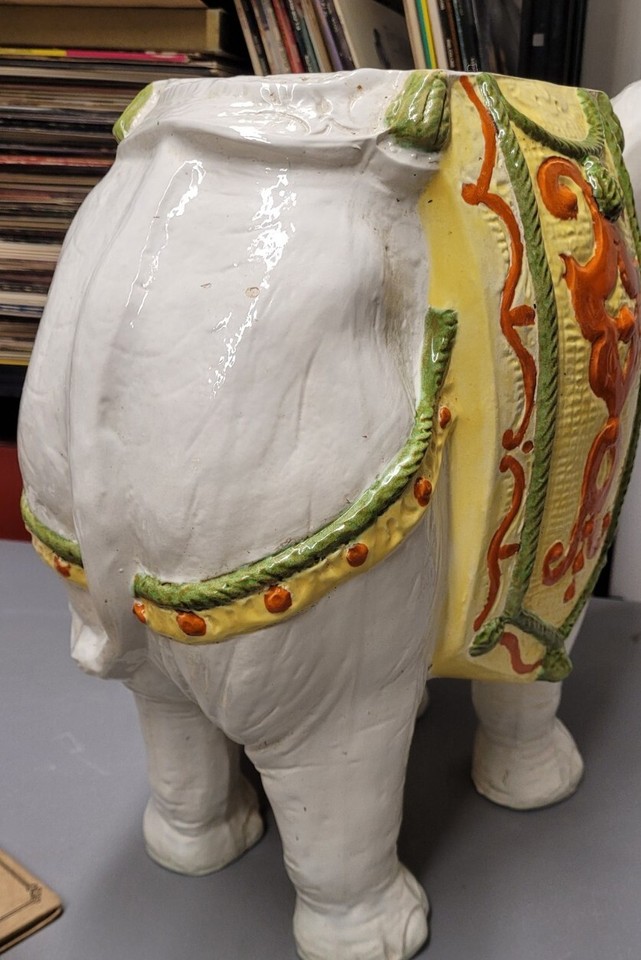 Retro HOLLYWOOD REGENCY 19" Ceramic ELEPHANT Trunk Up Garden Plant ...