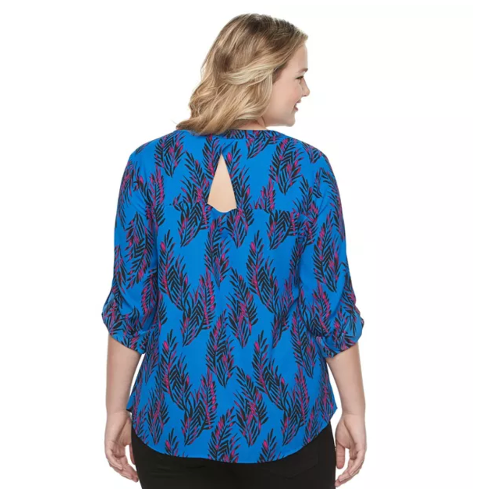 Candies Juniors Blue Leaf Printed Back Keyhole Splitneck Shirt Top Size ...