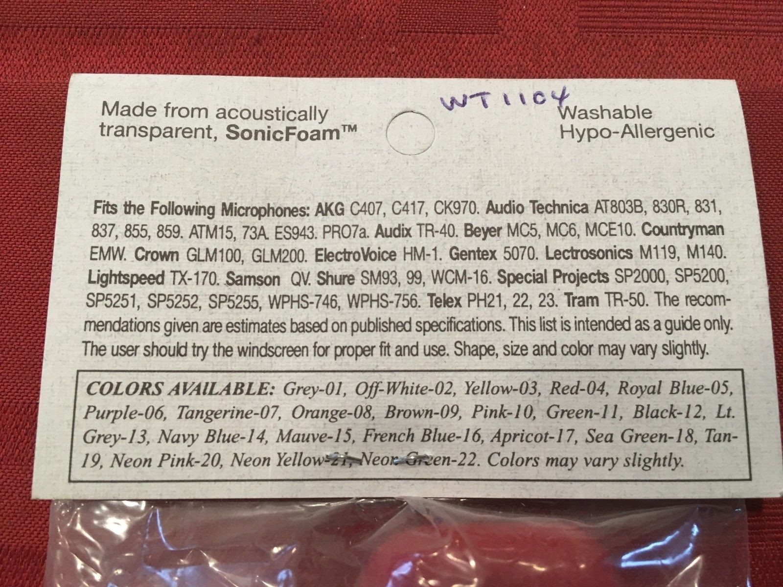 WindTech RED 1100 SERIES MICROPHONE WINDSCREEN WT1104 | eBay