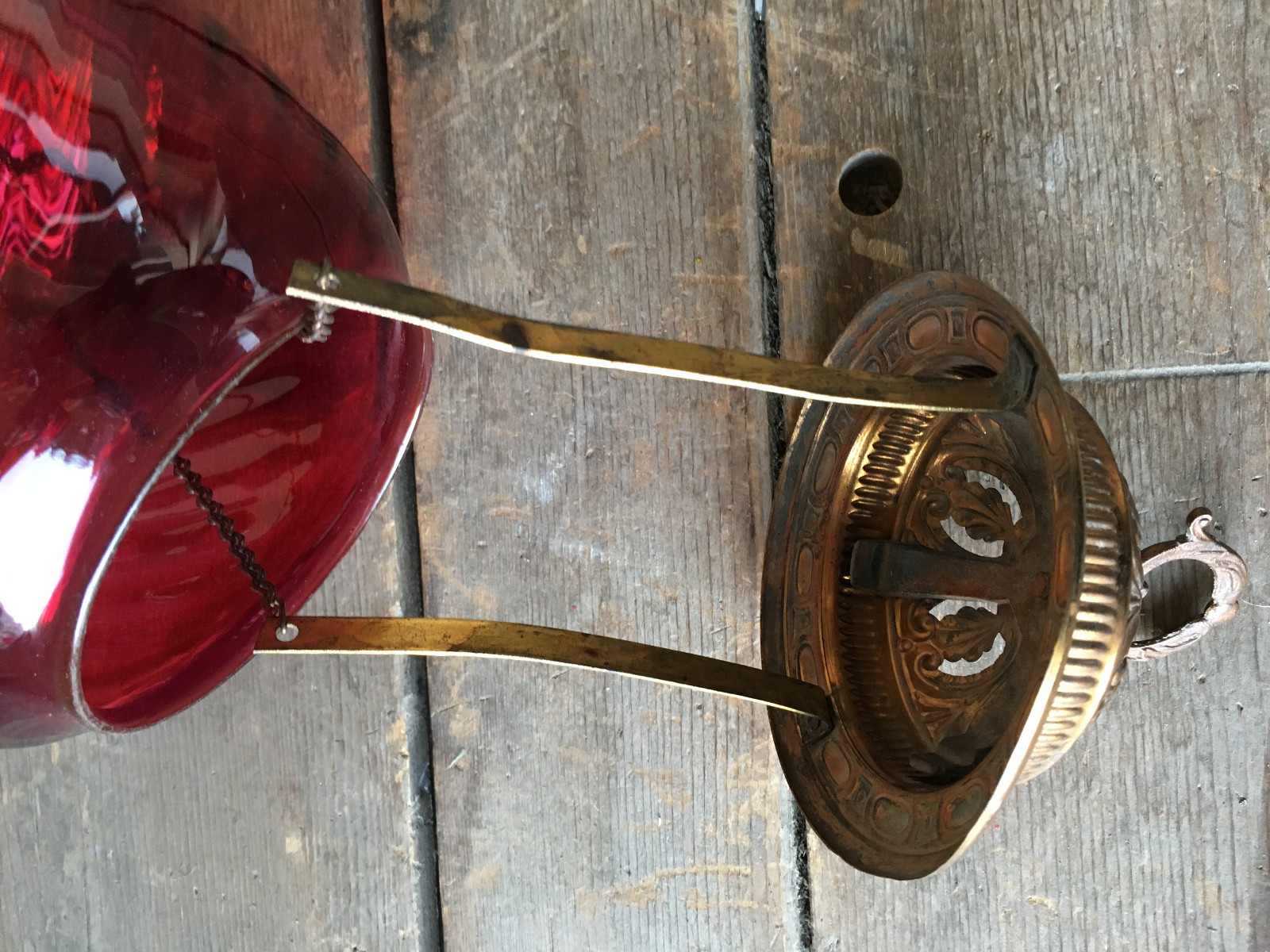 Antique Cranberry Glass Swirl Pull Down Oil Lamp Chains Parlor Hanging ...
