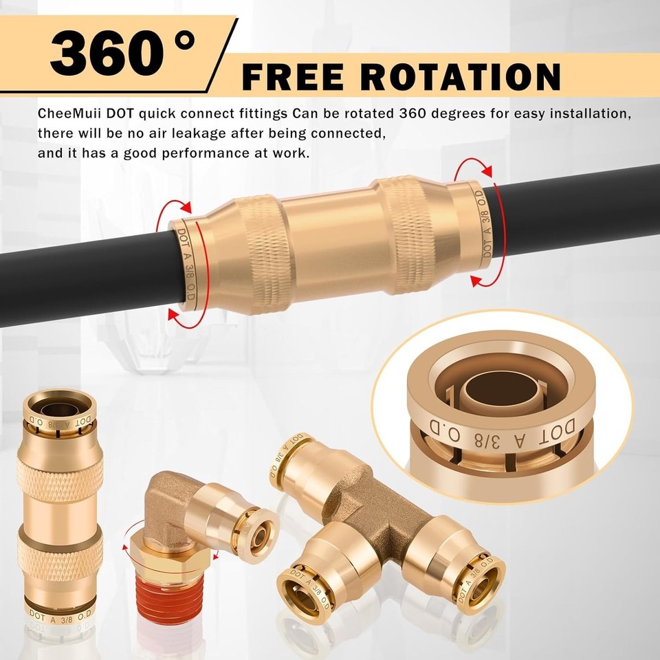 64 Pcs Brass DOT Air Line Fittings Kit Push Lock & Quick Connect ...