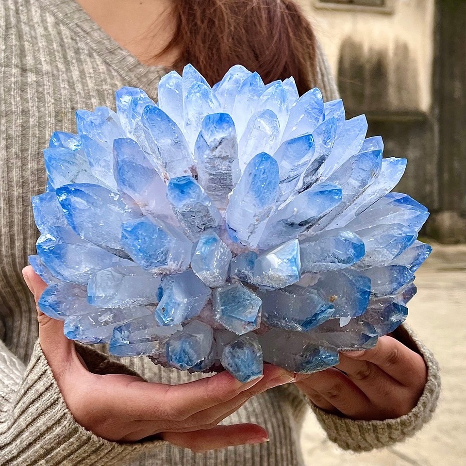 10.73lb Natural Blue Quartz Crystal Cluster Specimen Crystal Flowers ...
