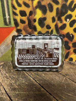 VINTAGE C. 1920 THE LOCKWOOD-HAZEL CO GLASS PAPERWEIGHT SIGN OFFICE ...