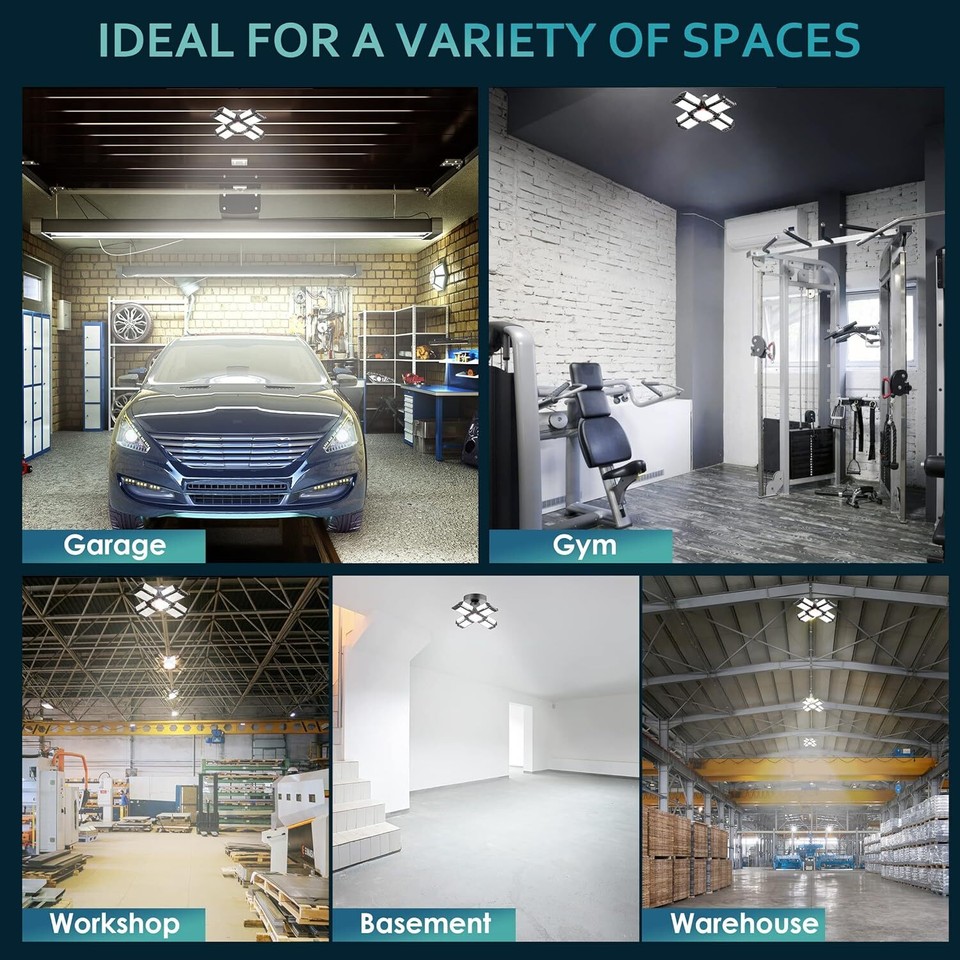 LED Garage Light - 1 Pack-1800 Lumen LED Ceiling Light with 12 ...