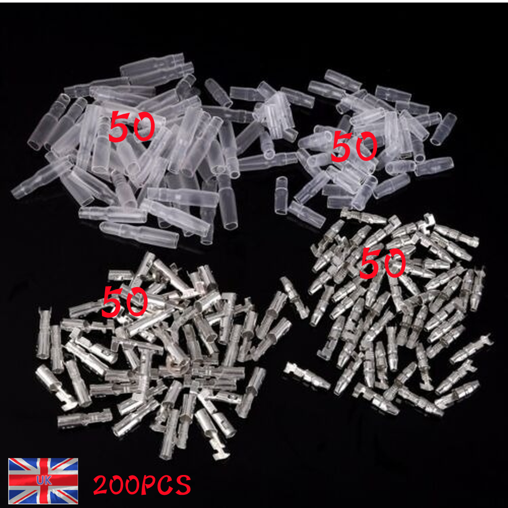 50 Sets 4mm Male + Female Wire Bullet Crimp Cable Connectors Terminal ...