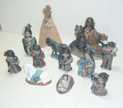 12 Piece Ceramic Hand-Painted Native American Nativity Set Provincial ...