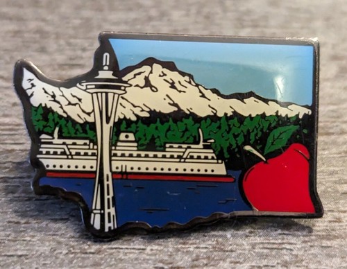 Washington State-Shaped Travel/Souvenir Lapel Pin Seattle Space Needle ...