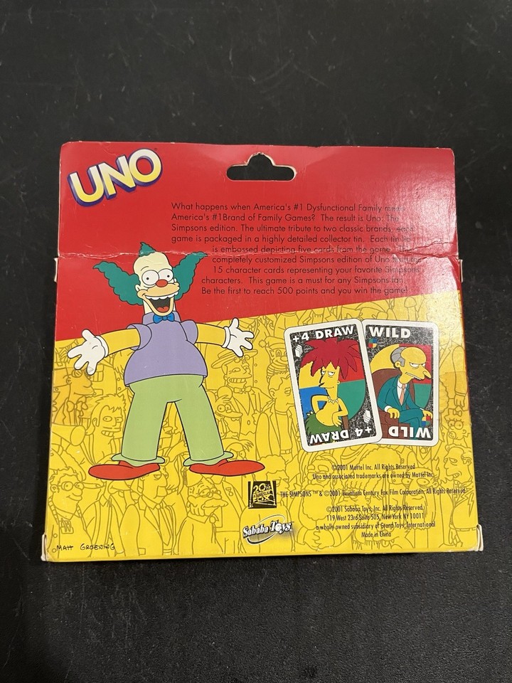 Simpsons 2001 UNO Special Edition Card Game Deluxe Collector Tin ...