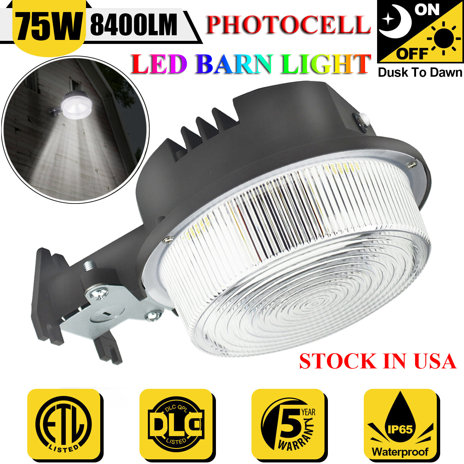 LED Barn Light, 75Watt Dusk to Dawn Outdoor Yard Lighting, 110-277V ...