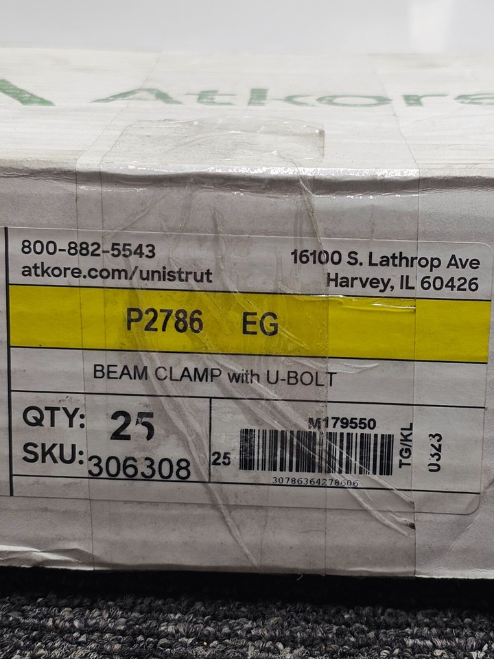 (QTY 25) Atkore Unistrut P2786 EG Beam Clamp with U-Bolt Electro ...