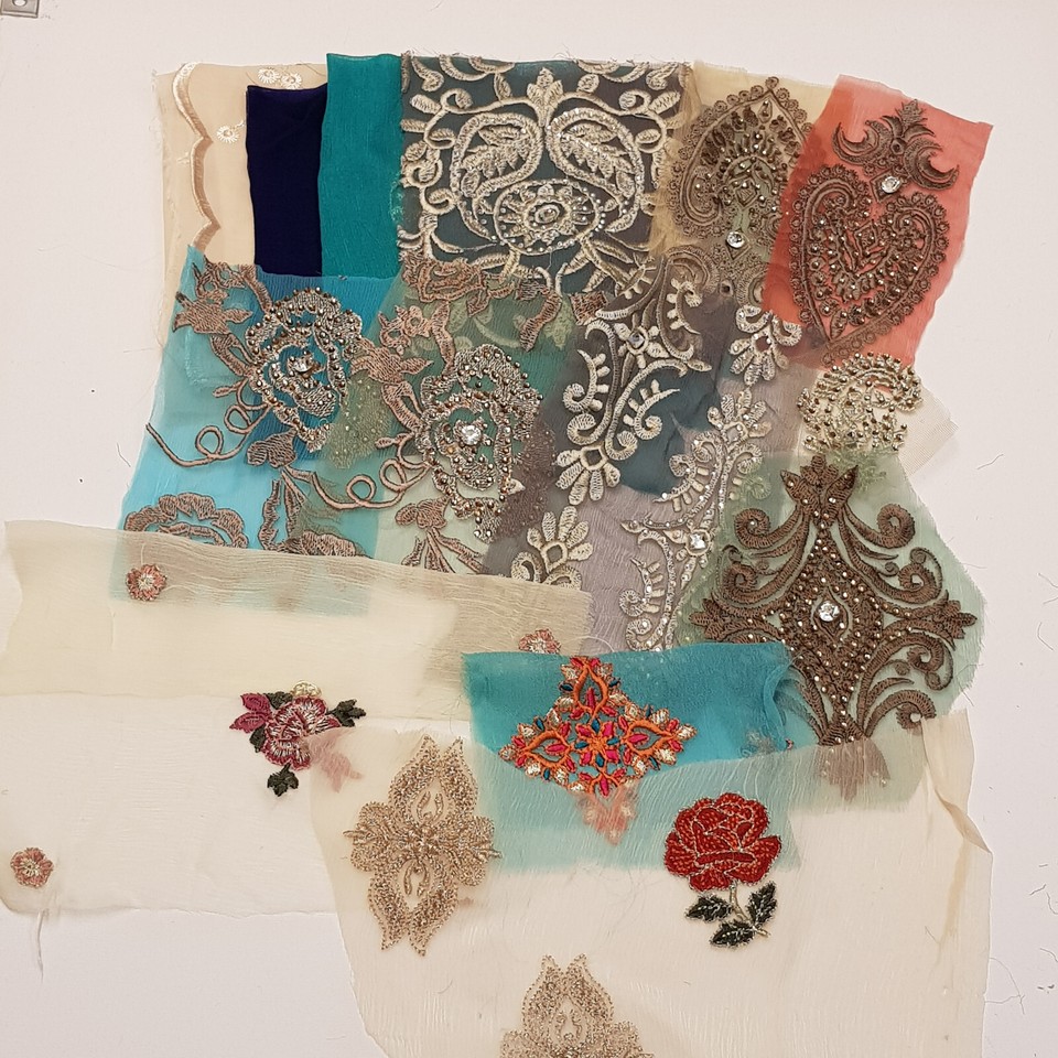 Sari scraps beaded embellished fabric offcuts art projects sequin ...