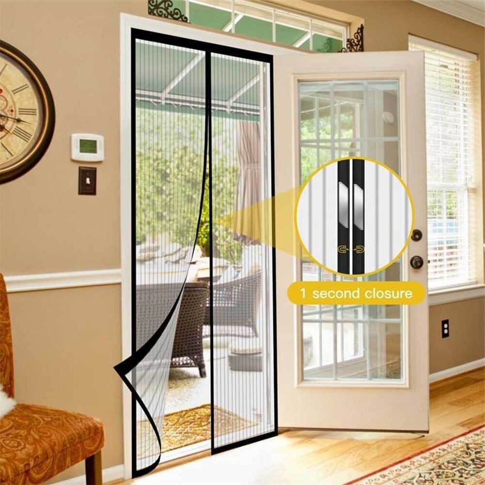 Magnetic Screen Door Mesh Curtain Durable Heavy Duty Mosquito Net Bug ...