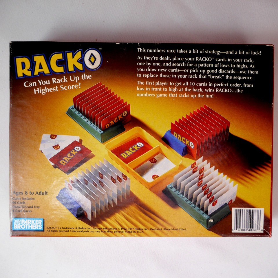 1992 Parker Brothers RACKO RACK-O Board Game Complete High Score Card ...