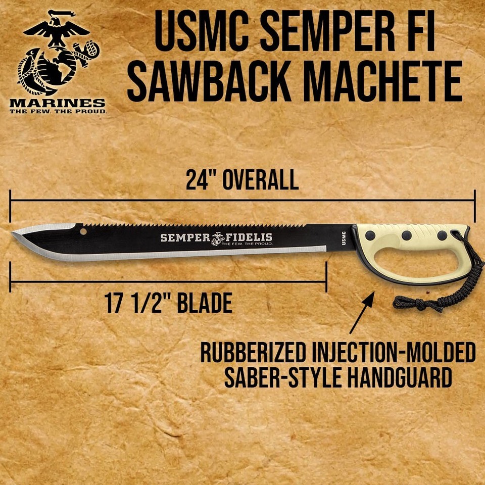 United Cutlery USMC Semper Fi Sawback Machete Knife with Sheath | 24 ...