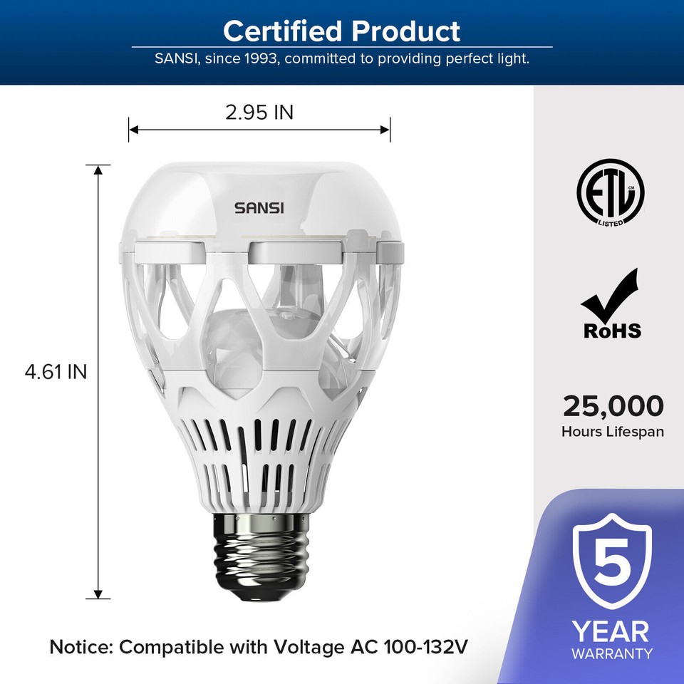SANSI LED Light Bulbs 5000K Daylight 3000LM 22W 200W Equiv. Energy ...