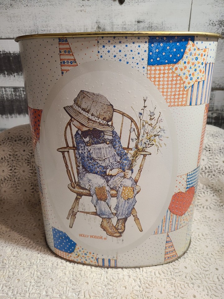 Vintage 1970s HOLLY HOBBIE Cheinco Metal Trash Garbage Can, Patchwork ...