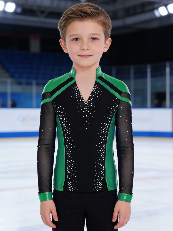 Kids Boys Figure Skating Competition Tee Color Block Tops Long Sleeve T ...