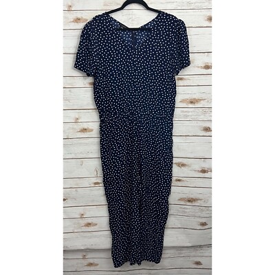 Talbots Navy Blue Polka Dot Short Sleeve Cropped Wide Leg Jumpsuit Size ...