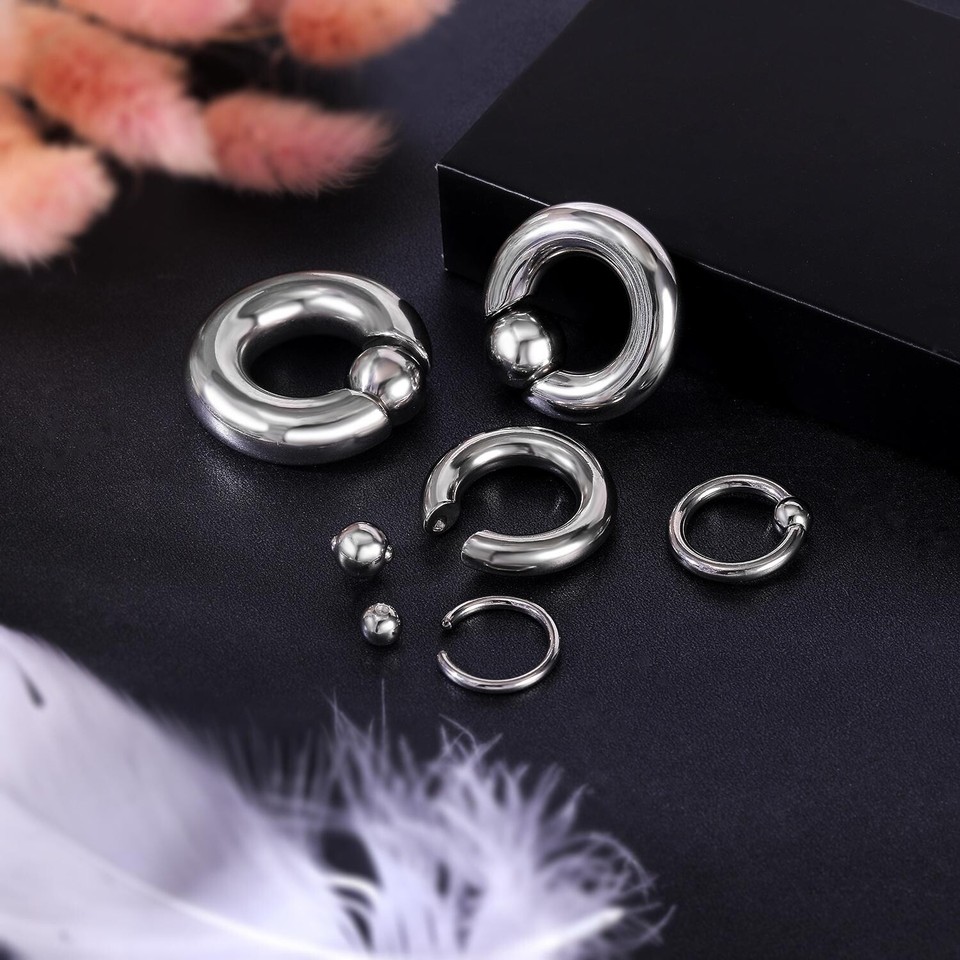 1 Pair Surgical Steel Captive Bead Nose Rings Large Ear Gauge Septum ...