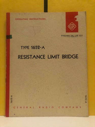 General Radio 1652-0110-G 1652-A Resistance Limit Bridge Operating ...