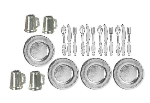 Miniature Pewter DINING Place Settings for 4 for FAIRY GARDEN or ...