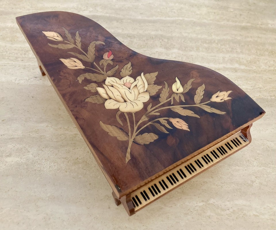 VTG Reuge Grand Piano Music Jewelry Box ITALY Floral Inlay 'Lady ...