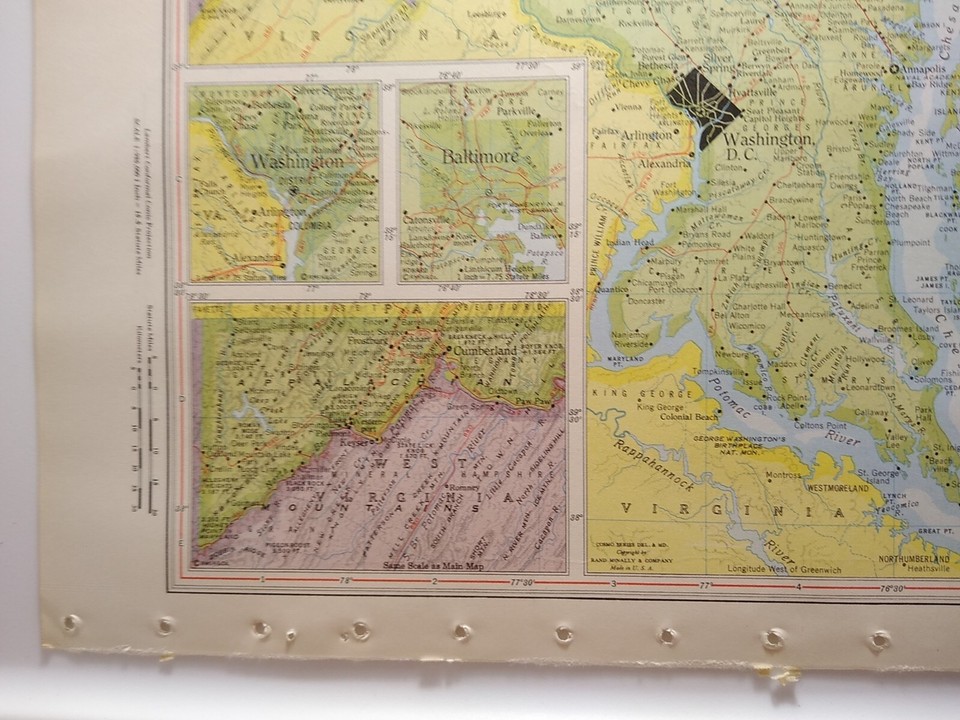 1957 Vintage MARYLAND & DELAWARE Atlas Map Antique Encyclopedia ...