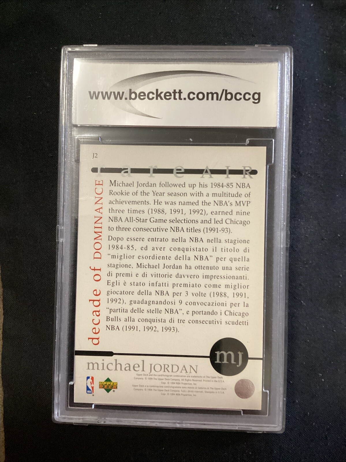 1995 Collector's Choice Decade of Dominance Michael Jordan #J2 BCCG 10 ...