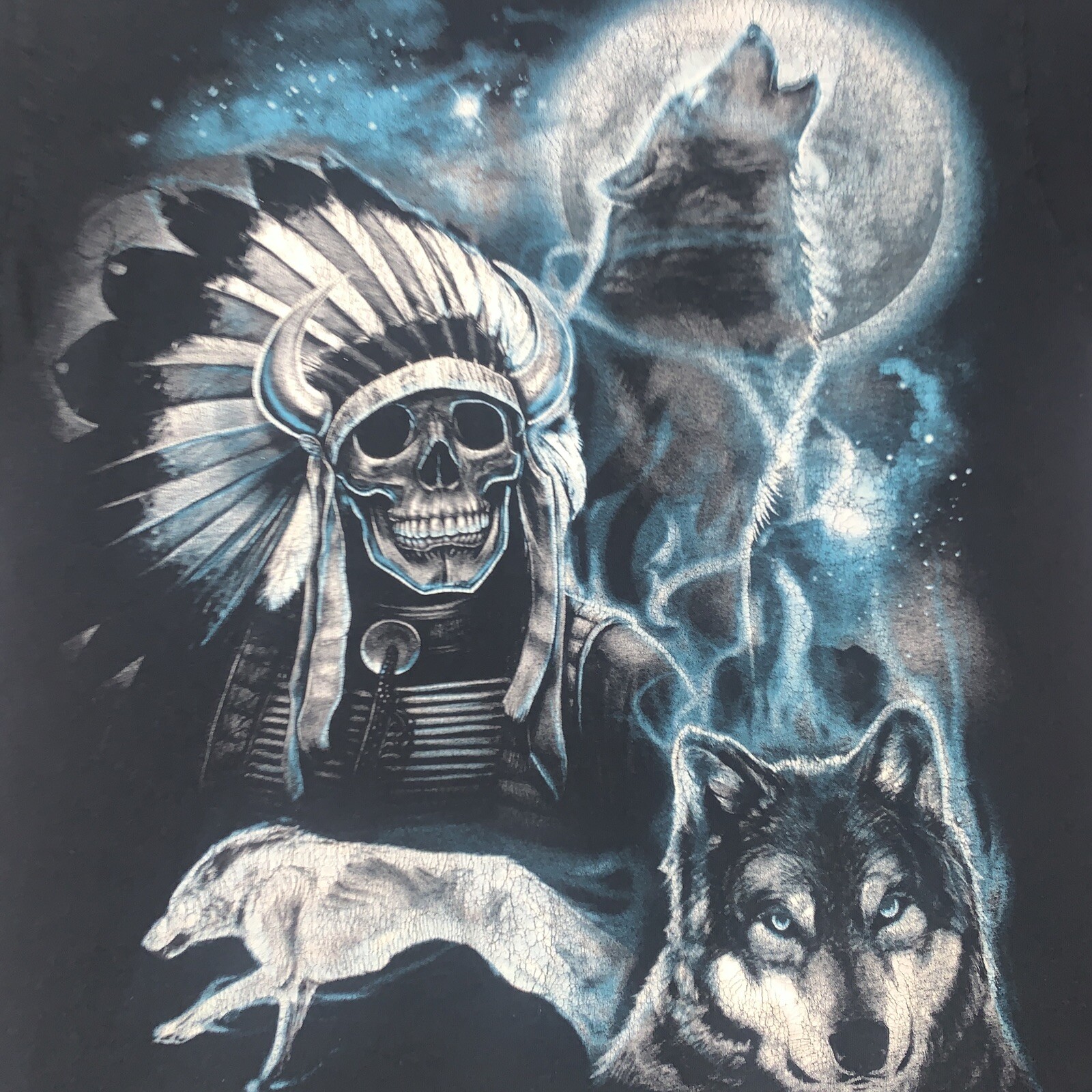 Vintage Wolf Indian Spirit Skull T-Shirt Mens Size La… - Gem