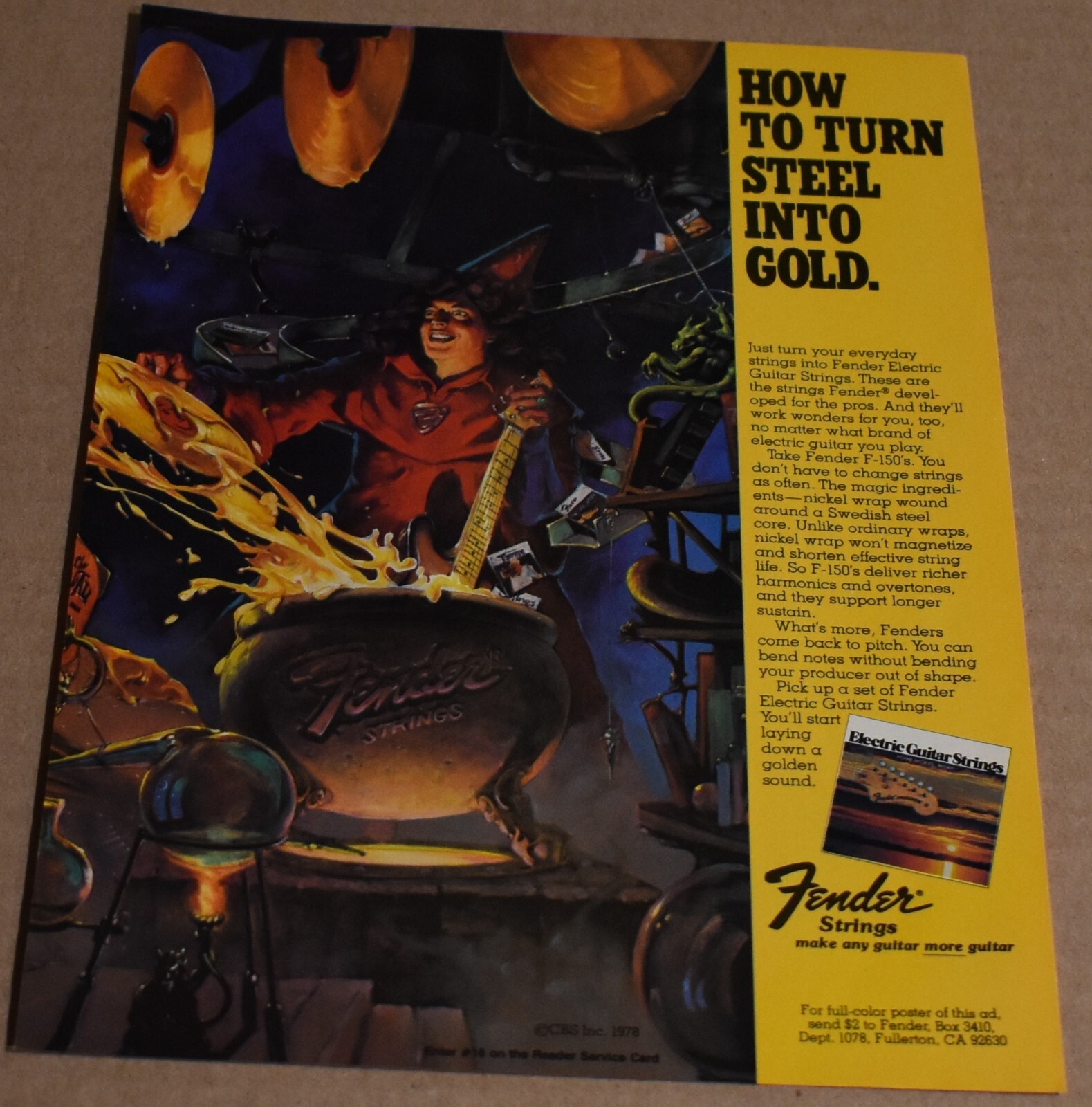 1978 Print Ad Fender Guitar Strings Wizard Alchemy Music Turn steel ...