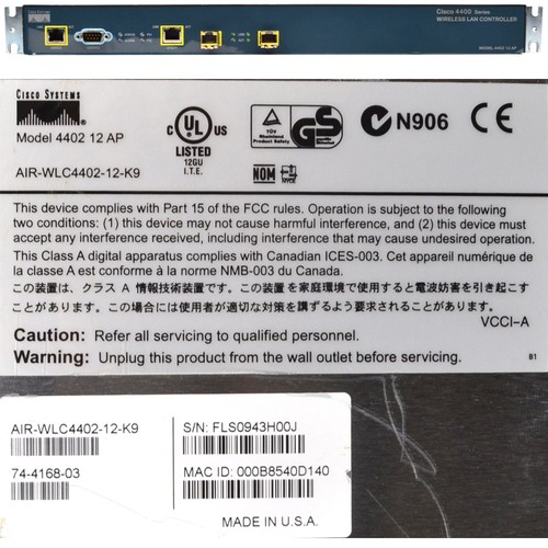 Cisco AIR-WLC4402-12-K9 4402 12 AP Wireless LAN Controller 2x 1000Base ...