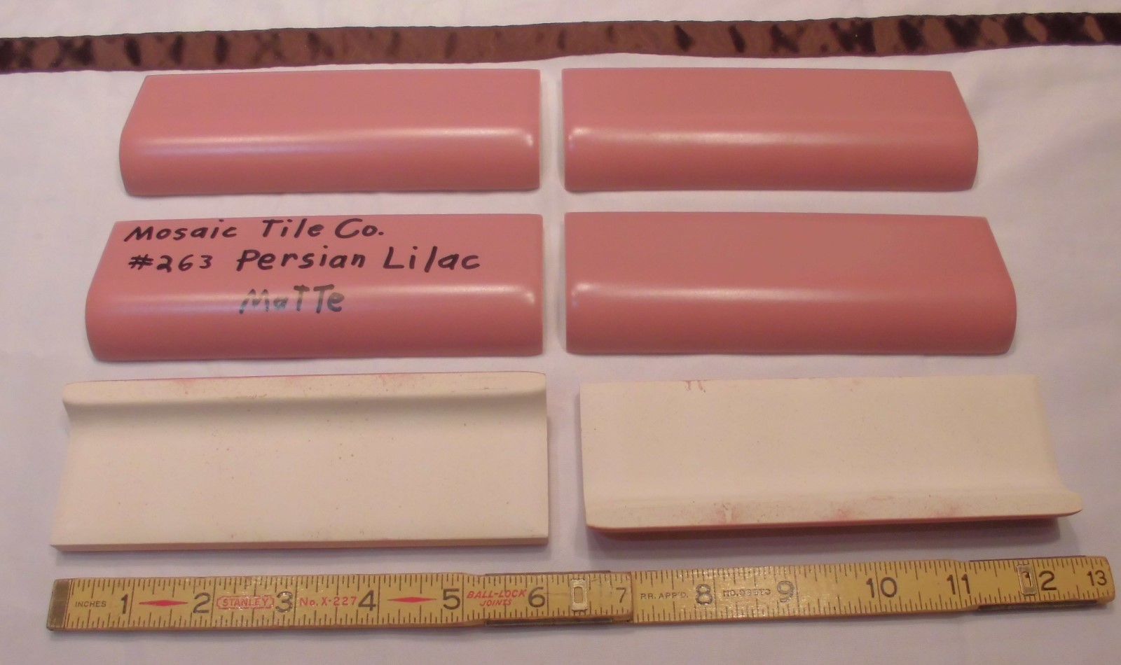 6 pcs. *Dark Lilac* Ceramic Radius bullnose Cap Tiles by The Mosaic Co ...