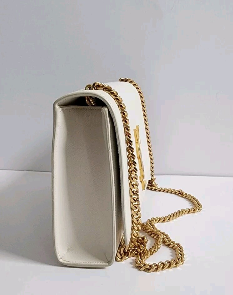 YSL SAINT LAURENT MONOGRAM KATE DOVE WHITE GOLD HARDWARE GRAINED ...